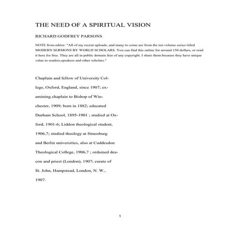 The need of a spiritual vision | PDF