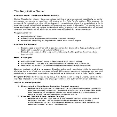 The Negotiation Game | DOCX