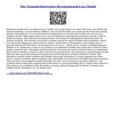 The Neonatal Integrative Developmental Care Model | PDF