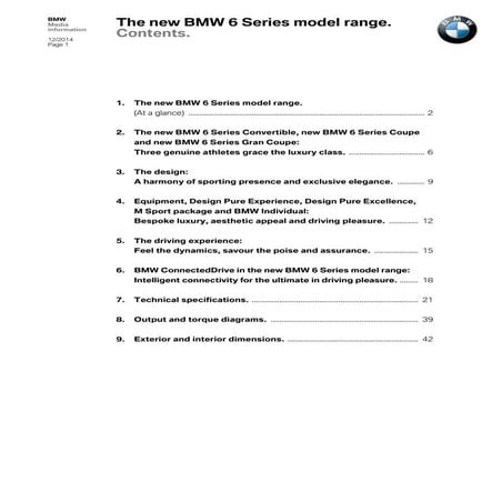2015 BMW 6 Series Tech specs, features, model range | PDF