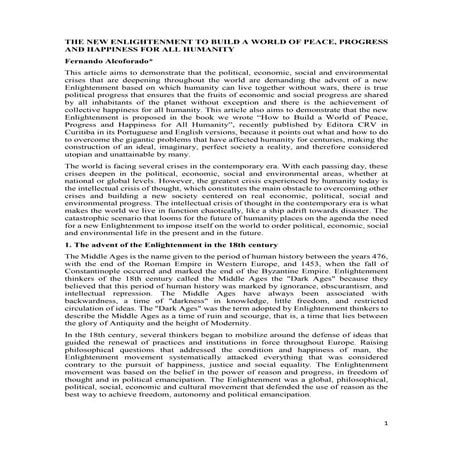 THE NEW ENLIGHTENMENT TO BUILD A WORLD OF PEACE, PROGRESS AND HAPPINESS ...