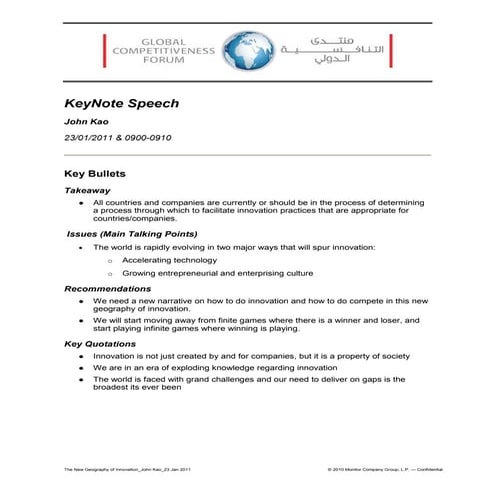 Keynote Speech "John Kao"-The new geography of innovation-Jan23 , 2011 ...