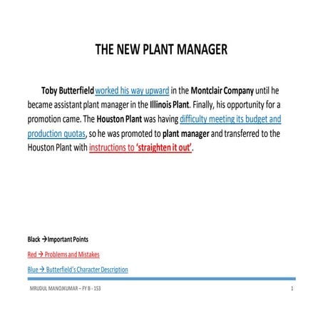The New Plant Manager - Case Analysis | DOCX