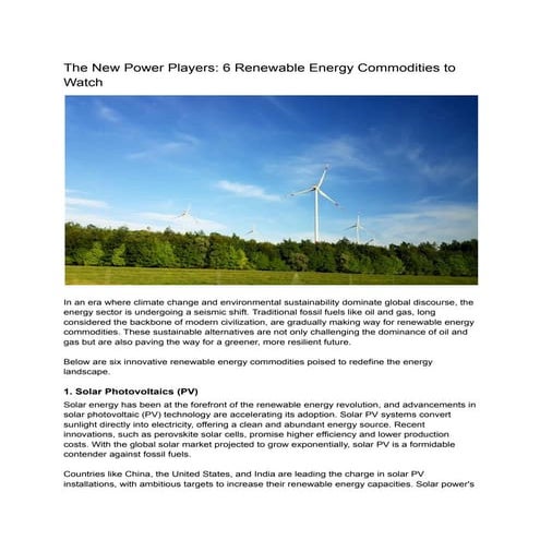 The New Power Players: 6 Renewable Energy Commodities to Watch | PDF