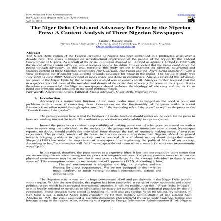 The niger delta crisis and advocacy for peace by the nigerian press a ...