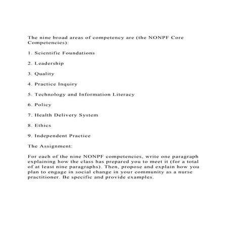 The nine broad areas of competency are (the NONPF Core Competenc.docx