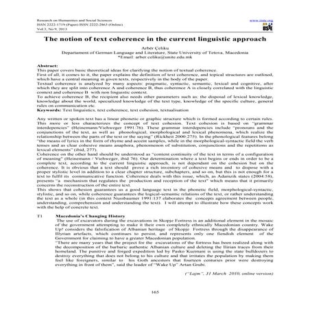 The Notion Of Text Coherence In The Current Linguistic Approach Pdf