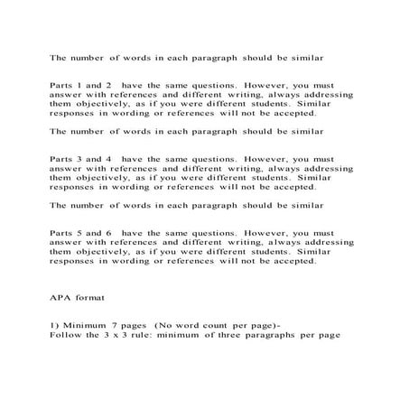 The number of words in each paragraph should be similarParts | DOCX