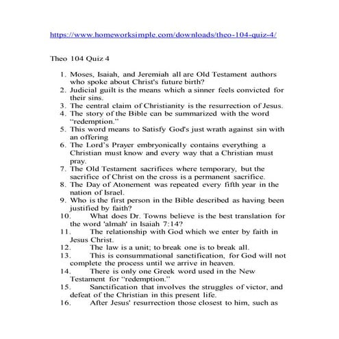 Theo 104 quiz 4 Liberty | DOCX | Christianity | Religion & Spirituality