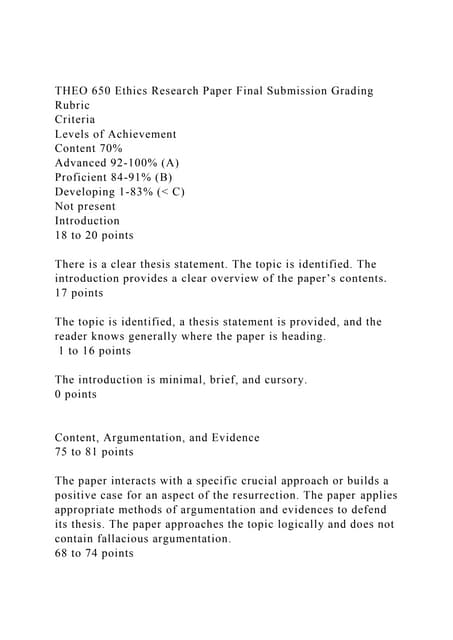 APOL500 Apologetics Application Paper FINAL Grading Rubric (180 to.docx ...