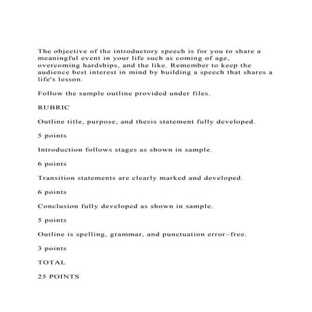 The objective of the introductory speech is for you to share a m.docx