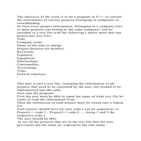 The objective of the work is to do a program in C++, to consult the .docx