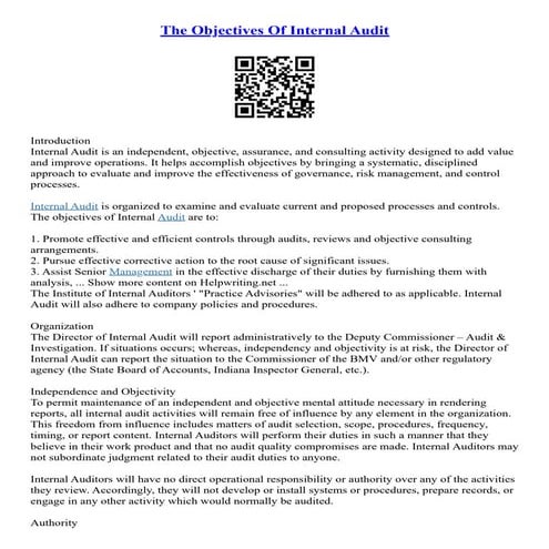 The Objectives Of Internal Audit | PDF
