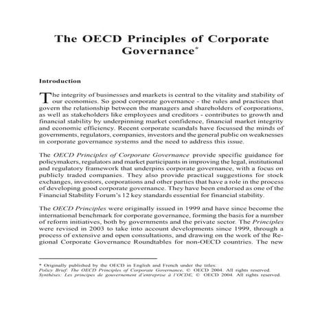 The OECD Principles of Corporate Governance | PDF