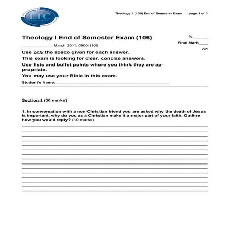 Theol 1 final student 2012 | PDF