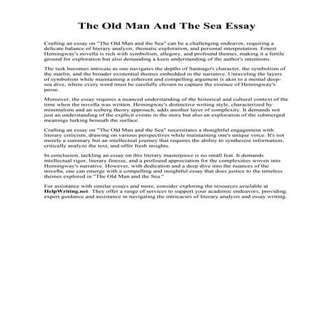 Old Man And The Sea Essay Questions. Huston-Tillotson University | PDF