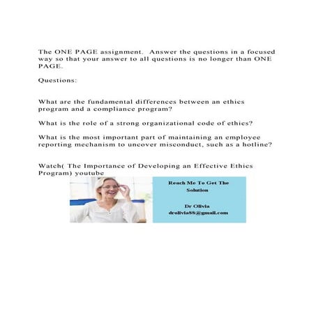 The ONE PAGE assignment. Answer the questions in a focused way .docx