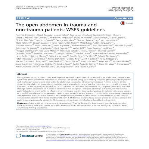 The open abdomen in trauma and non-trauma patients WSES guidelines ...