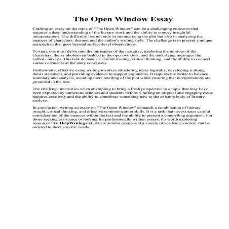 The Open Window Essay. Literature Grade 7 Short Stories The Open Window ...