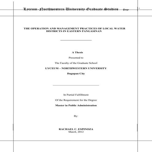 The Operation and Management Practices of Local Water Districts in ...