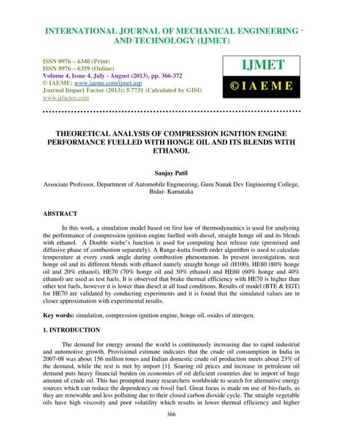 Simulation Study on Single Cylinder Spark Ignition Engine with Varying Ethanol Gasoline Blends | PDF