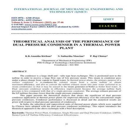 Theoretical analysis of the performance of dual pressure condenser in a ...