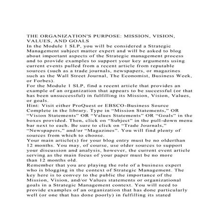 THE ORGANIZATIONS PURPOSE MISSION, VISION, VALUES, AND GOALS.docx