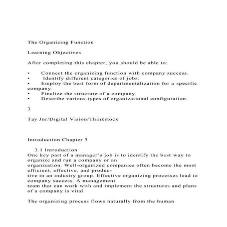 The Organizing FunctionLearning ObjectivesAfter comple.docx
