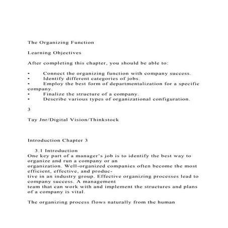 The Organizing FunctionLearning ObjectivesAfter comple.docx