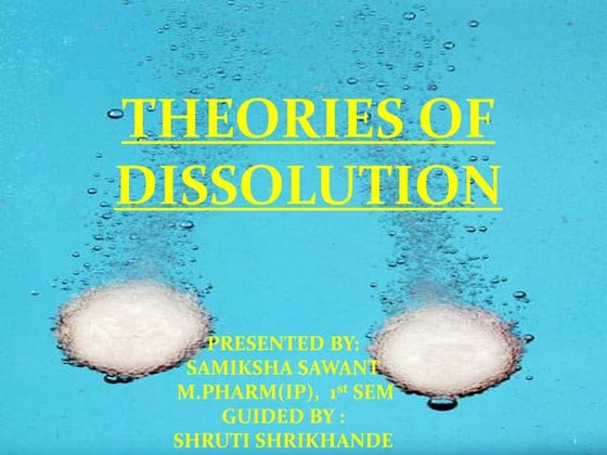 DISSOLUTION AND MECHANISM OF DRUG RELEASE | PDF | Chemistry | Science