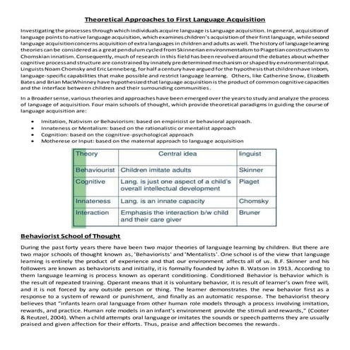 Theoretical Approaches to First Language Acquisition | PDF