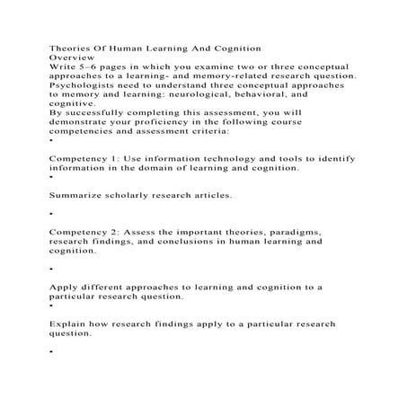 Theories Of Human Learning And Cognition Overview Write 5–6 page.docx