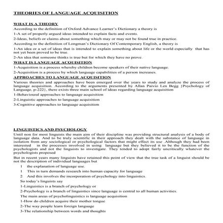 Theories of language acquisition | DOCX