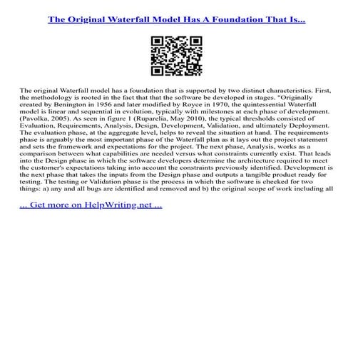 The Original Waterfall Model Has A Foundation That Is... | PDF