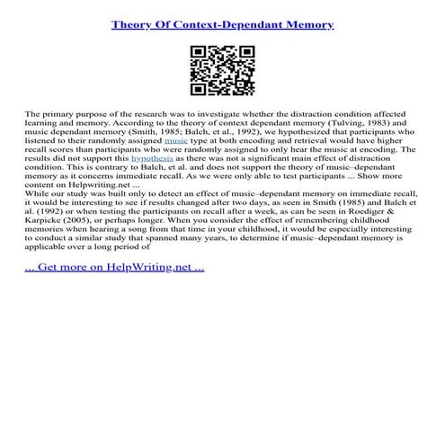 Theory Of Context-Dependant Memory | PDF