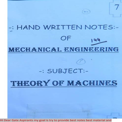 Theory of Mechanics 2 (TOM) Mechanical Engineering Handwritten classes ...