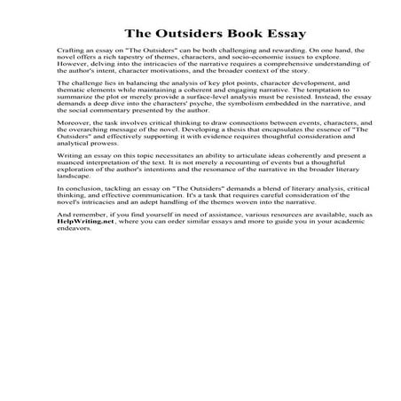 The Outsiders Book Essay. The Outsiders - GCSE English - Marked by ...