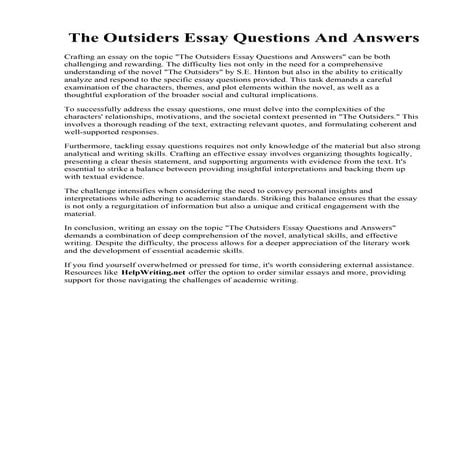 The Outsiders Essay Questions And Answers | PDF