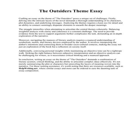 The Outsiders Theme Essay. The American College of Financial Services | PDF