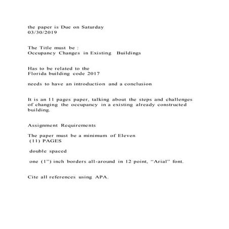 the paper is Due on Saturday 03302019The Title must be | DOCX