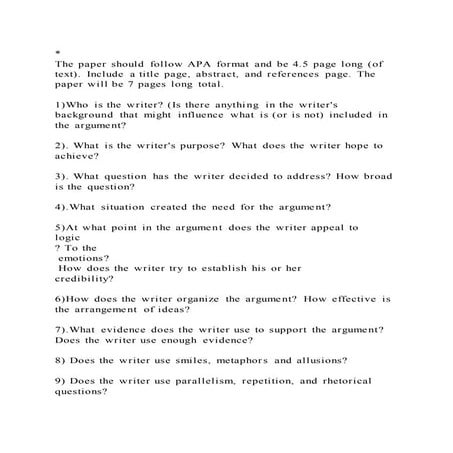 The paper should follow APA format and be 4.5 page long (of text) | PDF