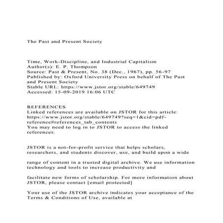 The Past and Present Society Time, Work-Discipline, a.docx