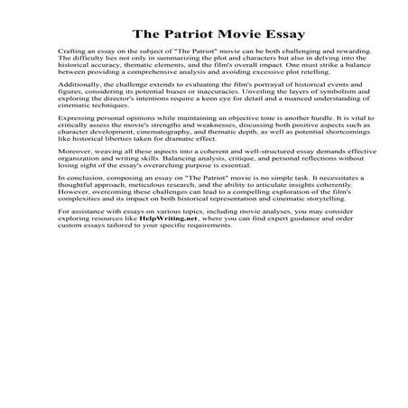 The Patriot Movie Essay | PDF
