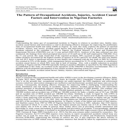 The pattern of occupational accidents, injuries, accident causal ...
