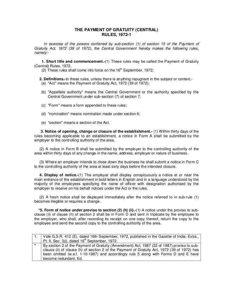The Payment of Gratuity Rules