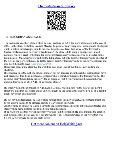 The Pedestrian Short Story | PDF