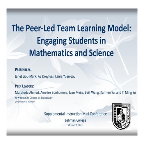 The Peer-Led Team Learning Model: Engaging Students in Mathematics and Science, Program Models ...