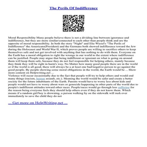 The Perils Of Indifference | PDF