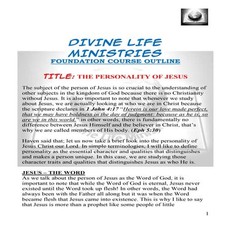 The Personality of Jesus | DOCX