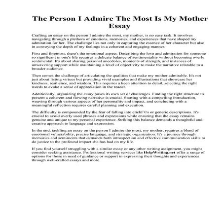 The Person I Admire The Most Is My Mother Essay | PDF